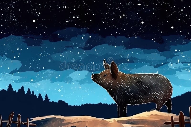 A Cartoon of a Pig in the Night Sky Stock Image - Image of ...