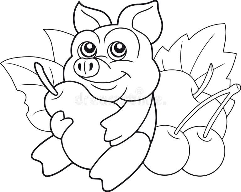 Cartoon pig with a pear stock vector. Illustration of little - 100792542
