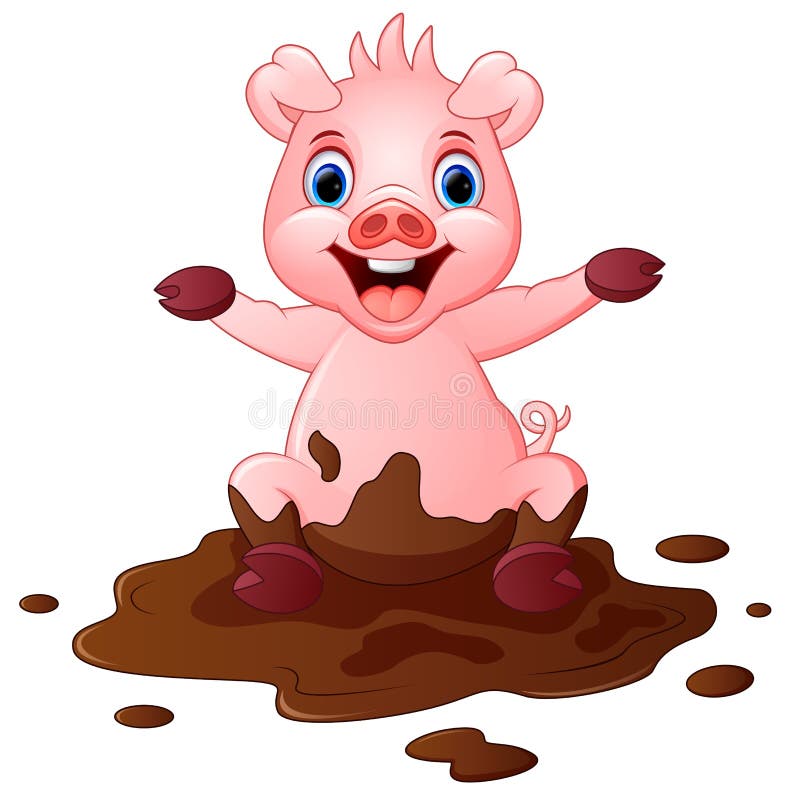 Cartoon Pig Play in a Mud Puddle Stock Vector - Illustration of mouth ...