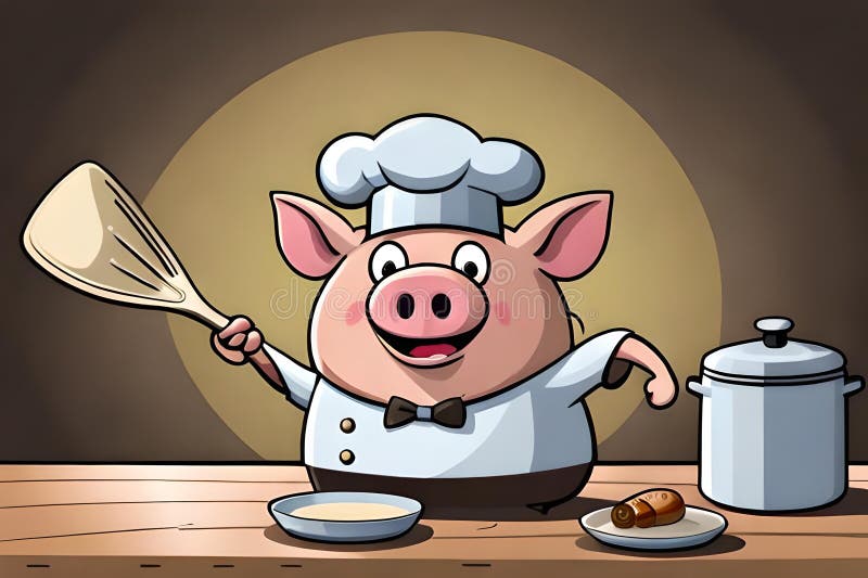 Cartoon of a Pig Working As a Chef in the Kitchen. Stock Illustration ...