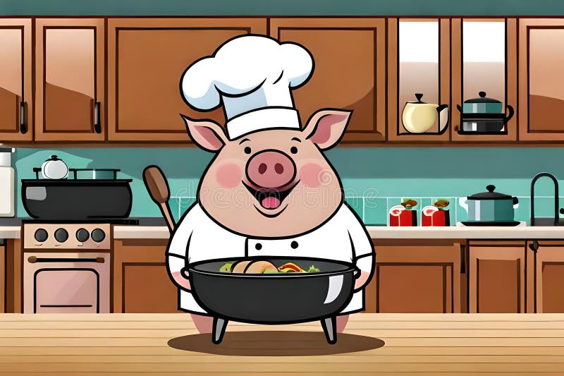 Cartoon of a Pig Working As a Chef in the Kitchen. Stock Illustration ...