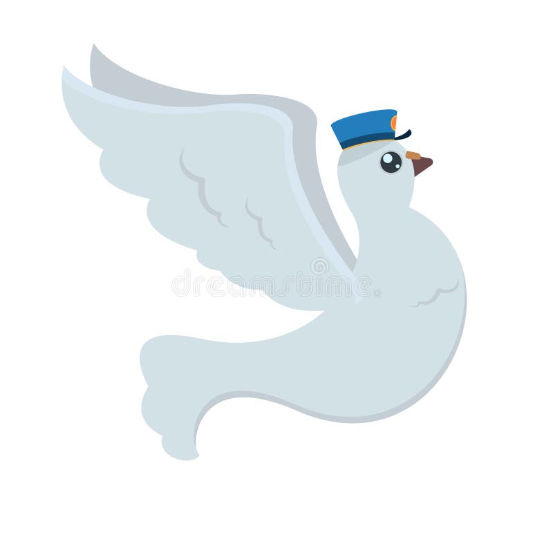 Cartoon Pigeon Post with Blue Postman`s Hat with Open Wings in Fly ...