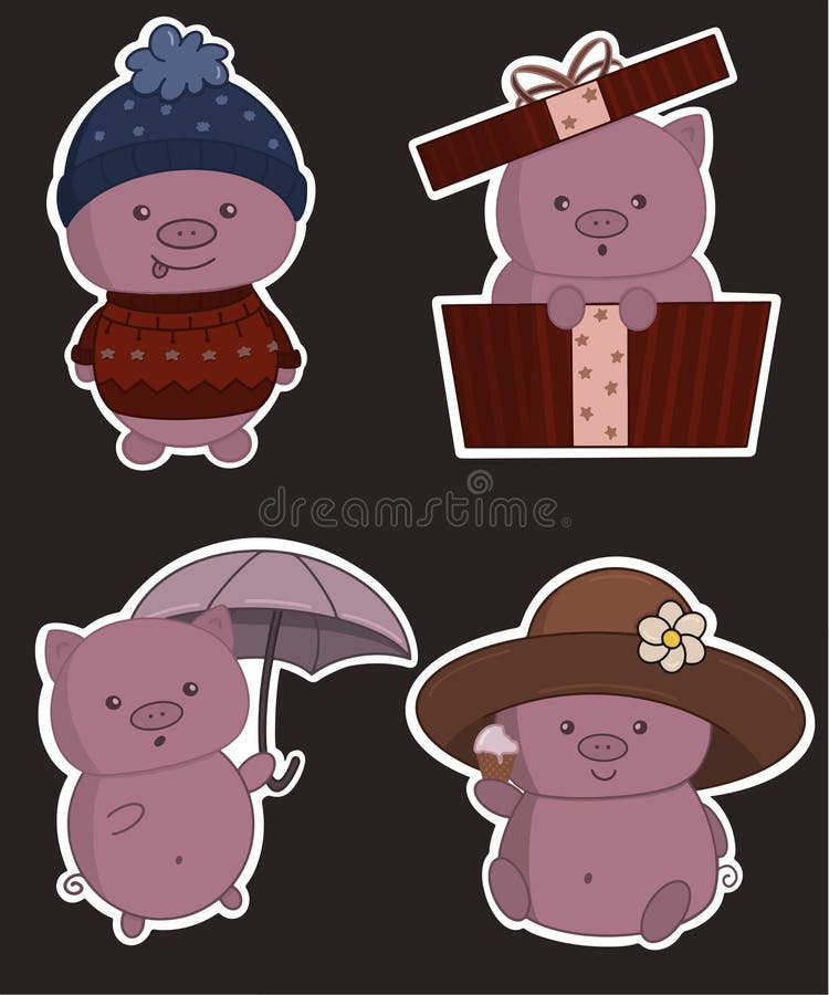 Cartoon Pigs in Different Poses of the Pack Stock Vector - Illustration ...