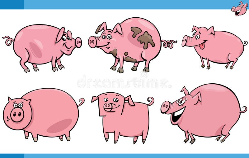 Cartoon Pigs Farm Animals Comic Characters Set Stock Vector ...