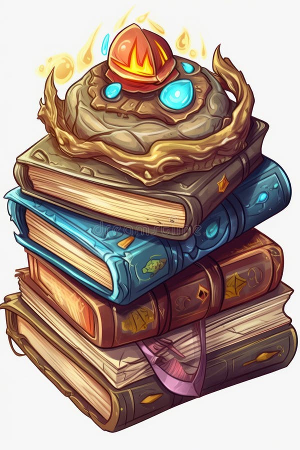 Pile of Magic Books with a Witch Hat on the Top. Design Element of ...