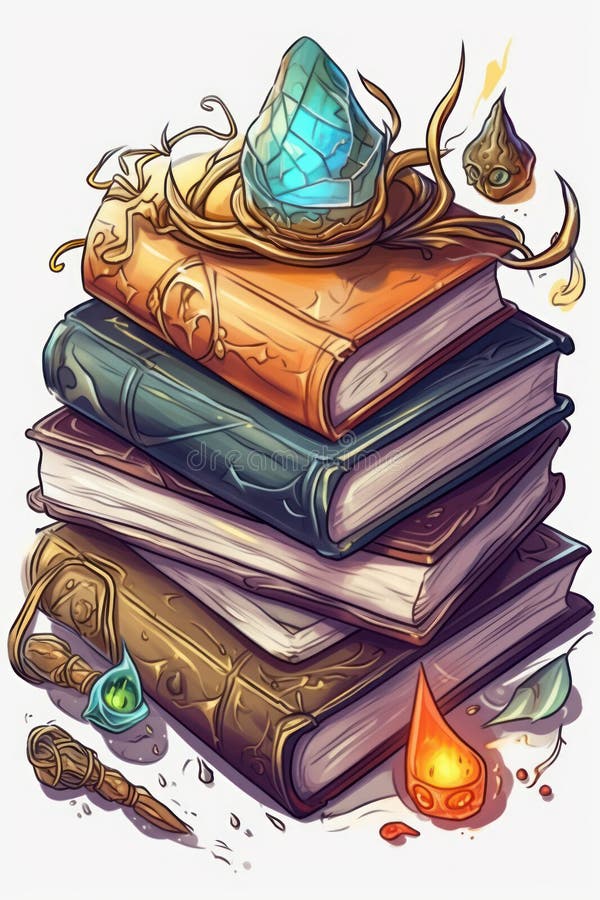 Pile of Magic Books with a Witch Hat on the Top. Design Element of ...
