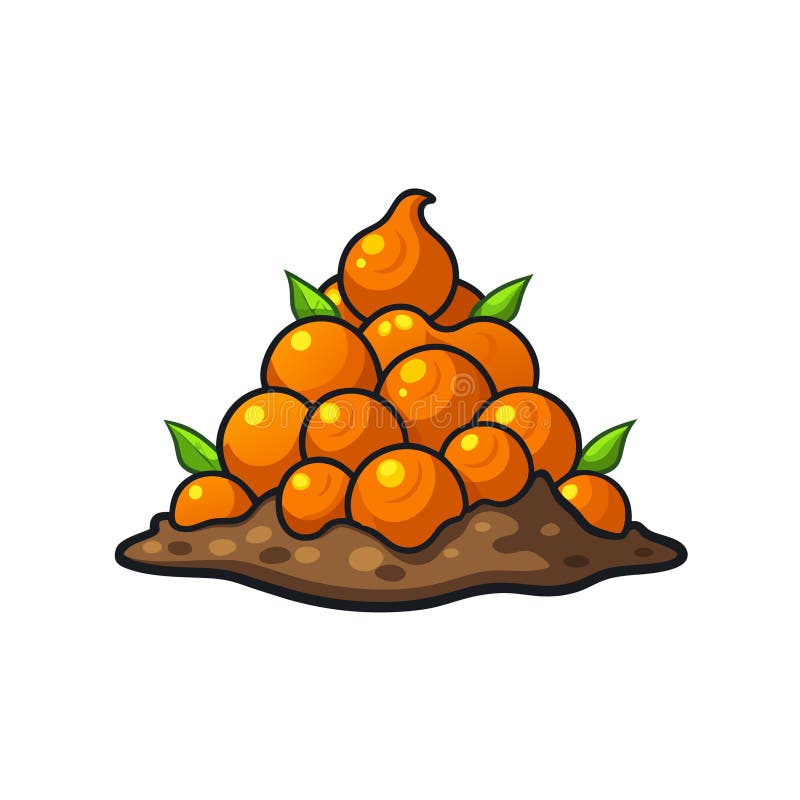 Cartoon Pile of Oranges with Leaves and Ground Stock Photo ...