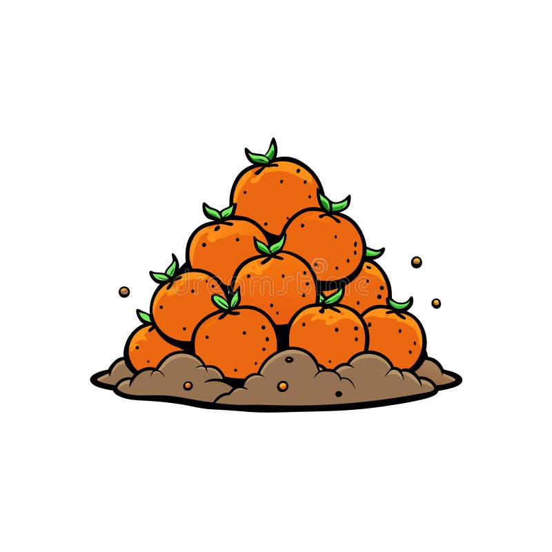 Cartoon Pile of Oranges with Leaves on Mound Base Stock Illustration ...