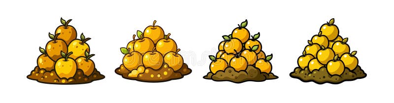 Cartoon Pile of Yellow Apples with Stem and Leaf Stock Vector ...