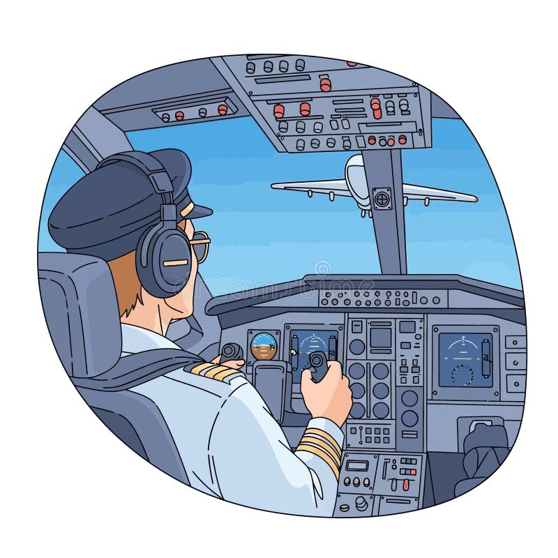 Pilot in Cockpit Cartoon Illustration Stock Vector - Illustration of ...