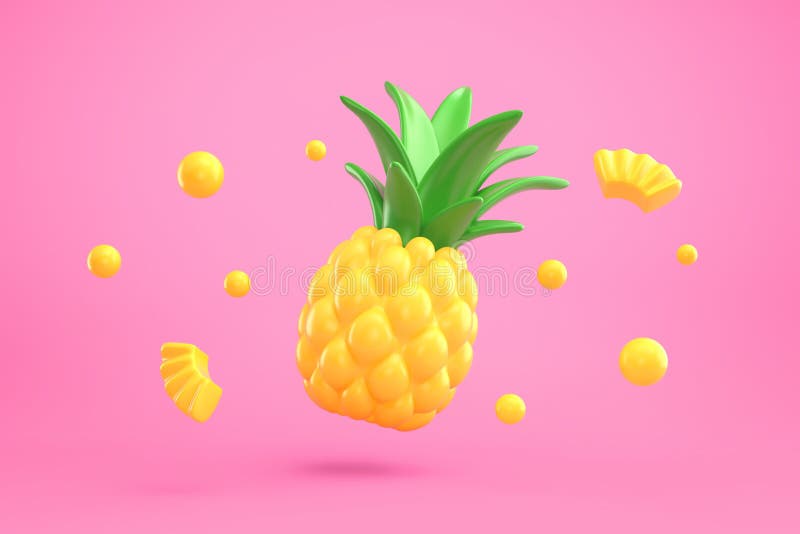 Cartoon Pineapple, Pineapple Slices, Drops of Pineapple Juice Flying ...