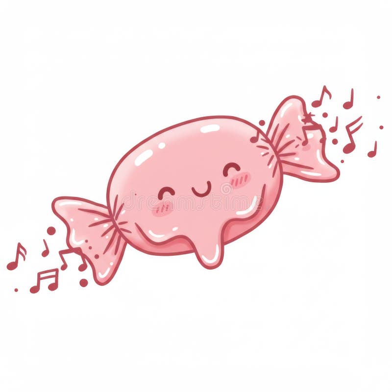 Cartoon Pink Candy Illustration with Musical Notes and a Happy Face on ...