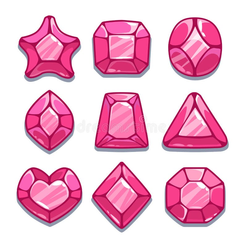 Cartoon Pink Different Shapes Gems Set Stock Vector - Illustration of ...