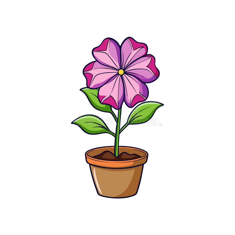 Cartoon Pink Flower in Pot Vector Illustration Stock Image ...