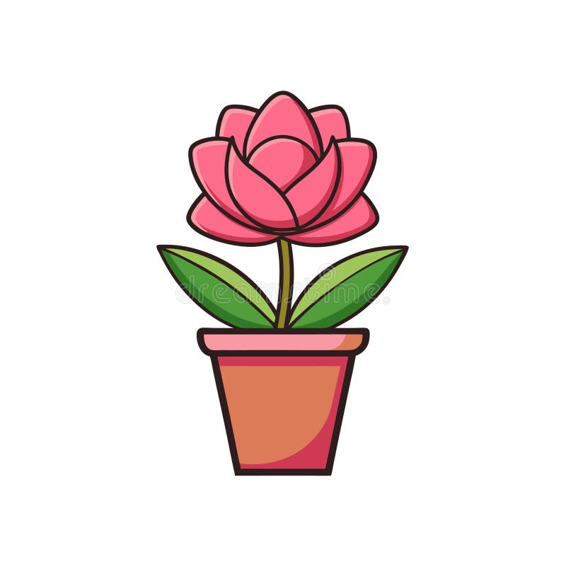 Cartoon Pink Flower in a Pot Vector Stock Illustration - Illustration ...