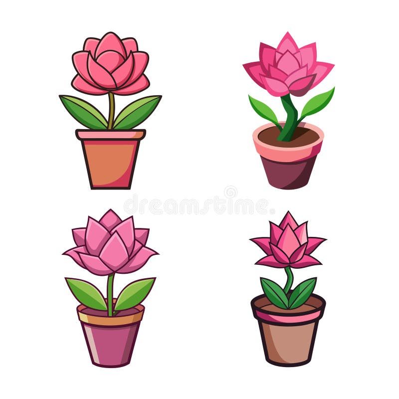 Cartoon Pink Flower in a Pot Vector Stock Vector - Illustration of ...