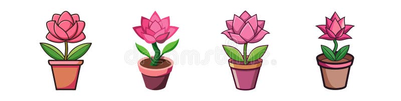 Cartoon Pink Flower in a Pot Vector Stock Vector - Illustration of ...