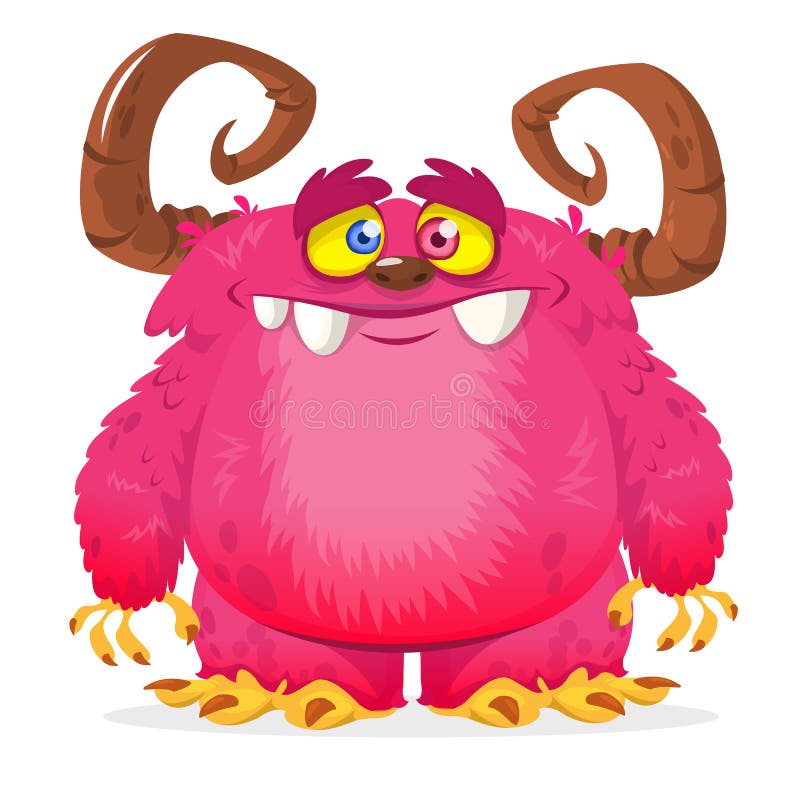 Cartoon Pink Monster. Monster Troll Illustration with Surprised ...