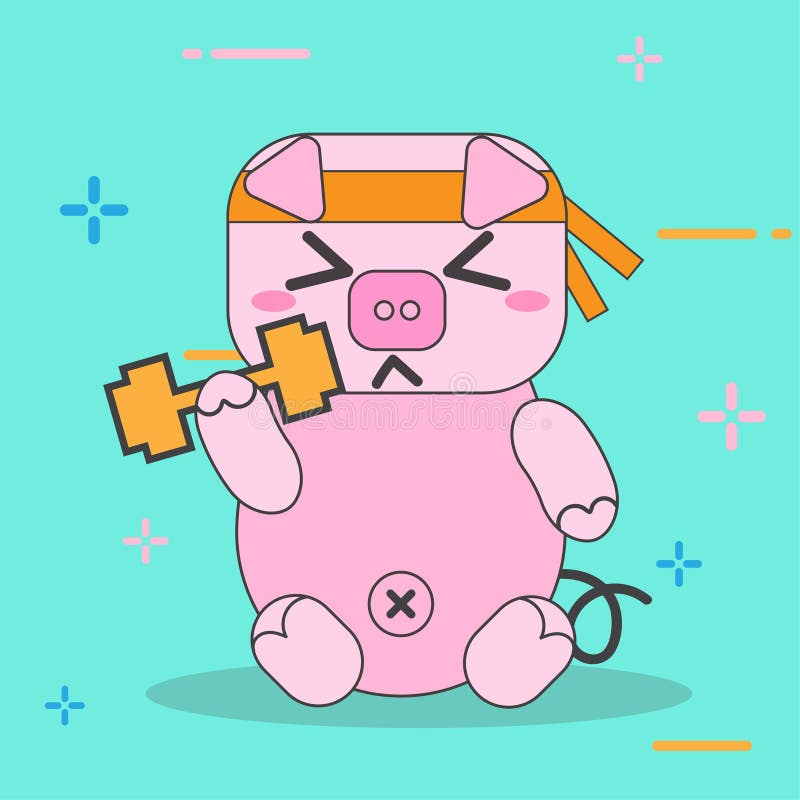 Cartoon Pink Pigs Exercise Character Cute Stock Vector - Illustration ...