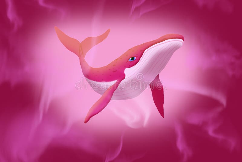 Cartoon Pink Whale in Colored Clouds, Raster Stock Illustration ...