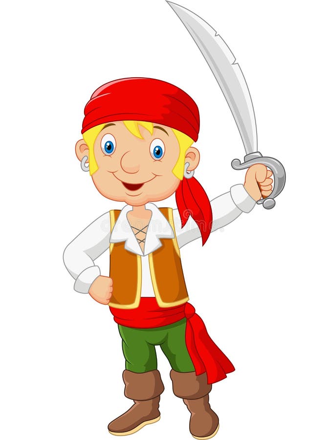 Cartoon Pirate Holding a Sword Stock Vector - Illustration of funny ...