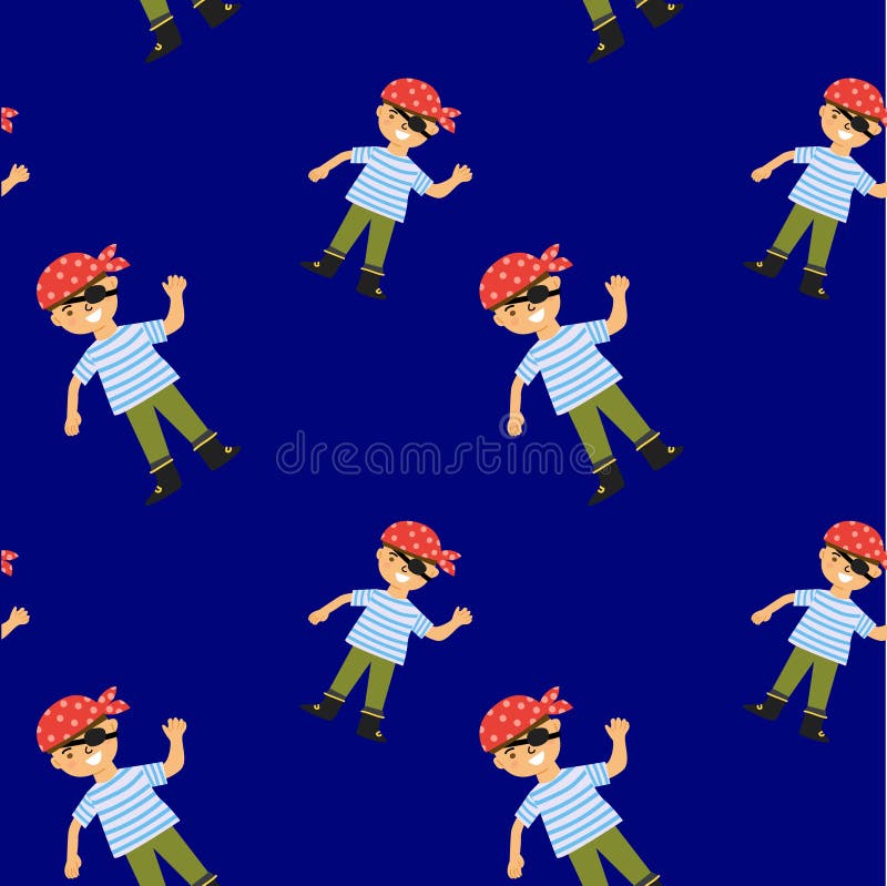 Cartoon Pirate Pattern on Blue Background Stock Illustration ...