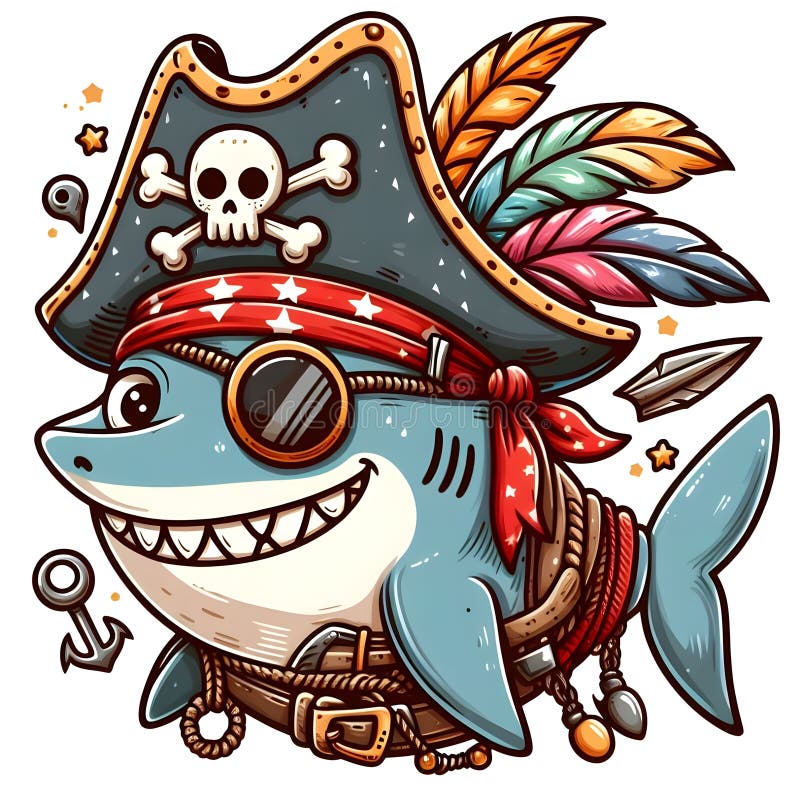 Cartoon pirate shark stock illustration. Illustration of sublimation ...