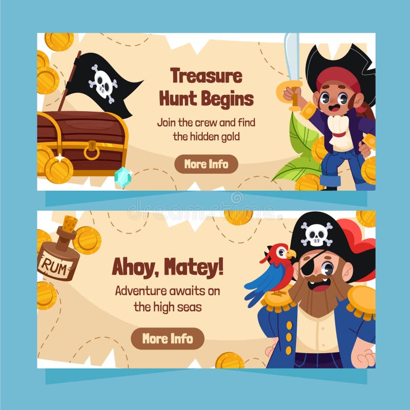 Cartoon Pirates Horizontal Banner Set Stock Vector - Illustration of ...