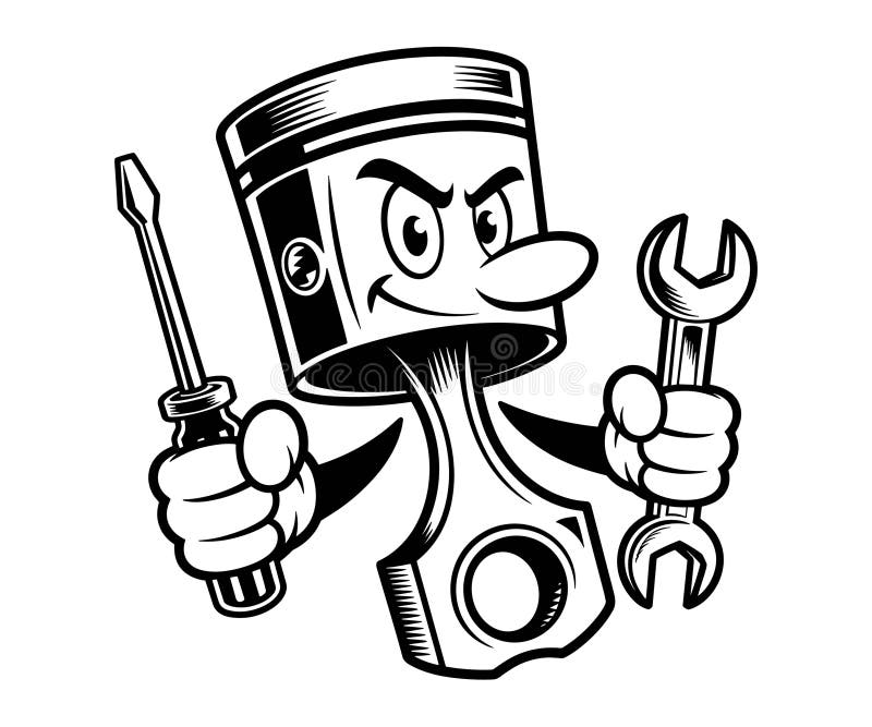 Cartoon Piston Character Holding Tools Vector Stock Vector ...