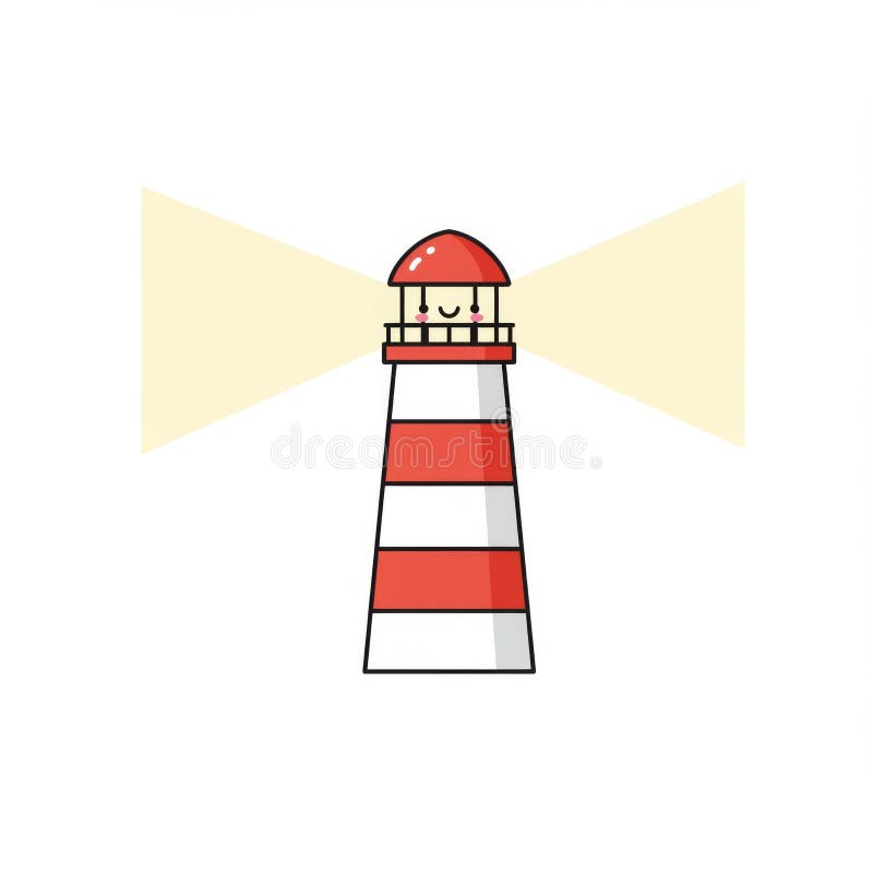 Cartoon Pixel Art Lighthouse with Red and White Stripes Shining Light ...
