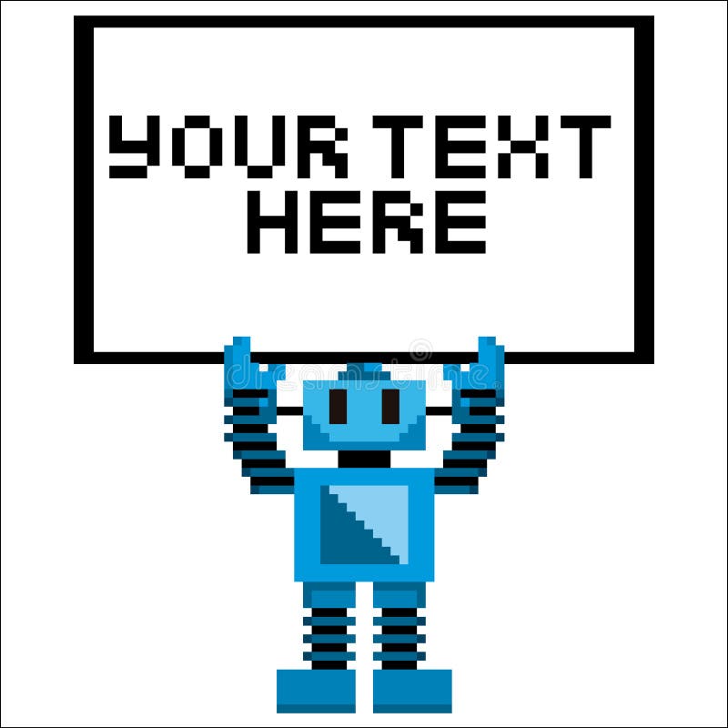 Cartoon Pixel Art Robot Holding a Sign Stock Illustration ...