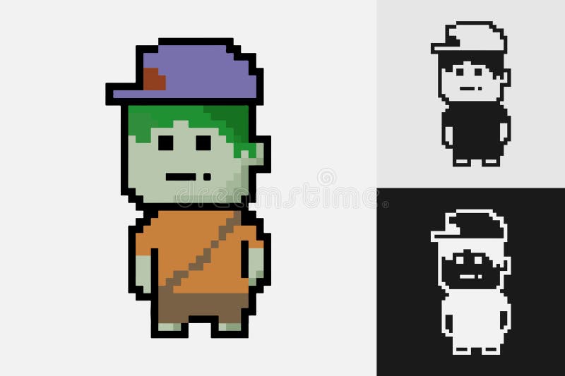 Cartoon Pixel Art Style Characters in Different Colors. Isolated Vector ...