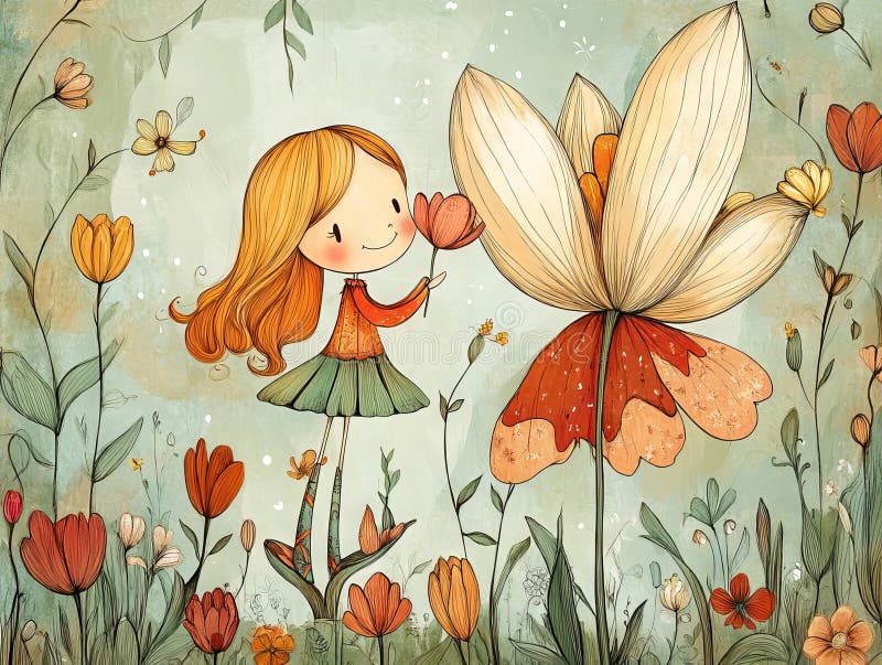 Cartoon Pixie in Tulip Garden Stock Illustration - Illustration of ...