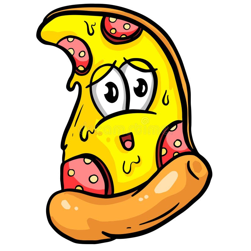 Cartoon Pizza Character Cheese and Pepperoni Slice Illustration Stock ...