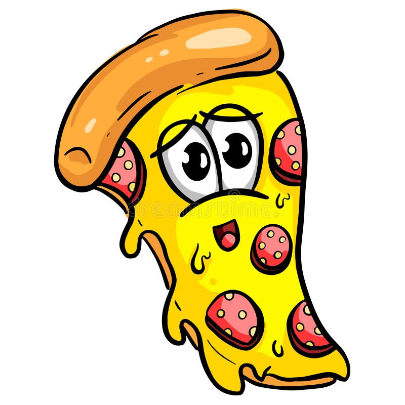 Cartoon Pizza Character Cheese and Pepperoni Slice Illustration Stock ...