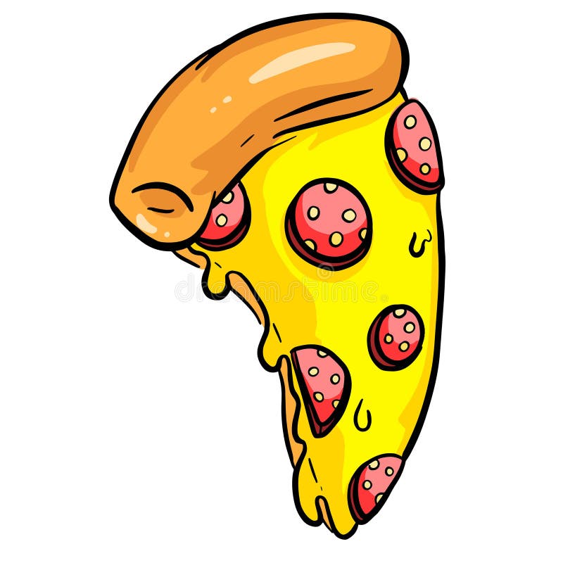 Cartoon Pizza Character Cheese and Pepperoni Slice Illustration Stock ...