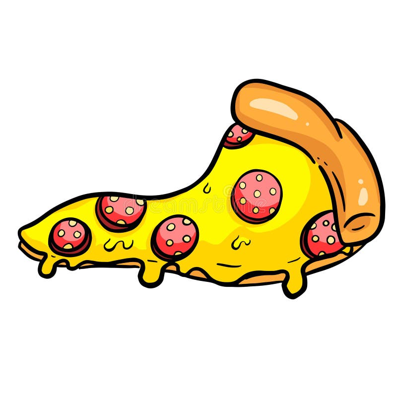 Cartoon Pizza Cheese and Pepperoni Slice Illustration Stock Illustration - Illustration of ...