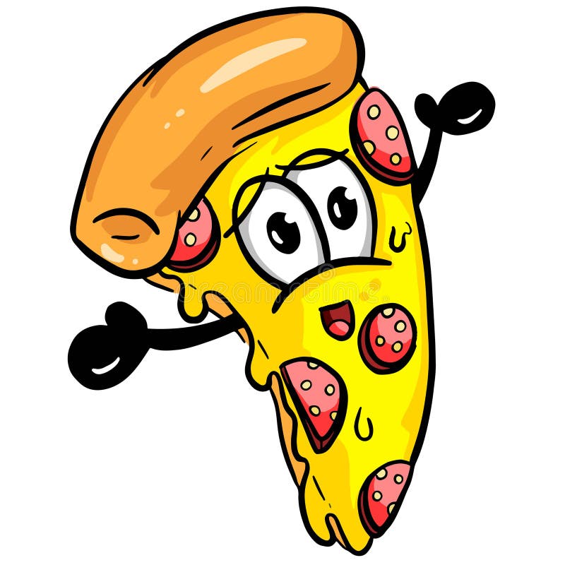 Cartoon Pizza Character Cheese and Pepperoni Slice Illustration Stock ...