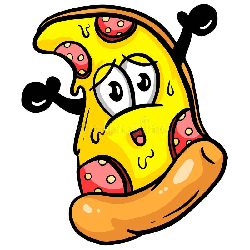 Cartoon Pizza Character Cheese and Pepperoni Slice Illustration Stock ...