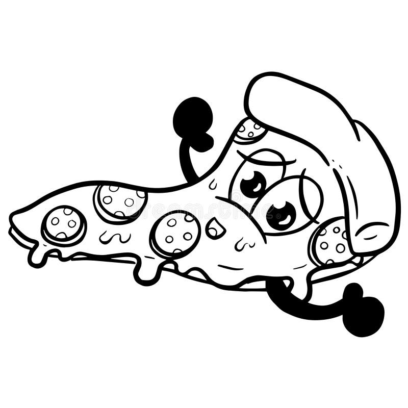 Cartoon Pizza Character Cheese and Pepperoni Slice Illustration Stock ...