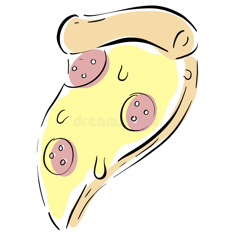 Cartoon Pizza Cheese and Pepperoni Slice Illustration Stock ...
