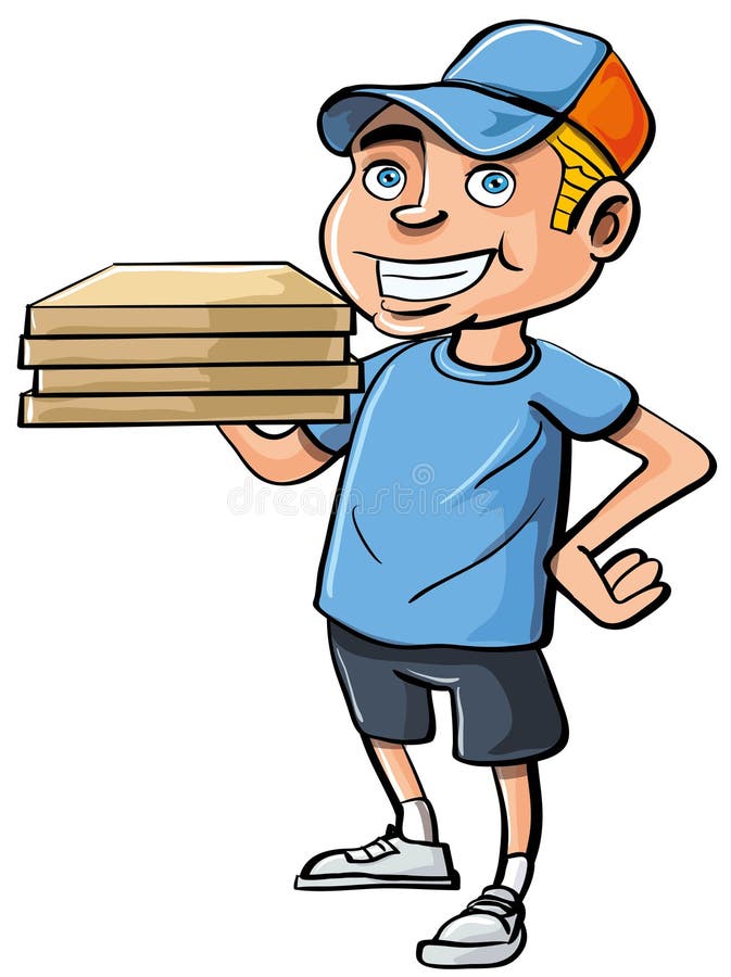 Cartoon pizza delivery boy stock illustration. Illustration of ...