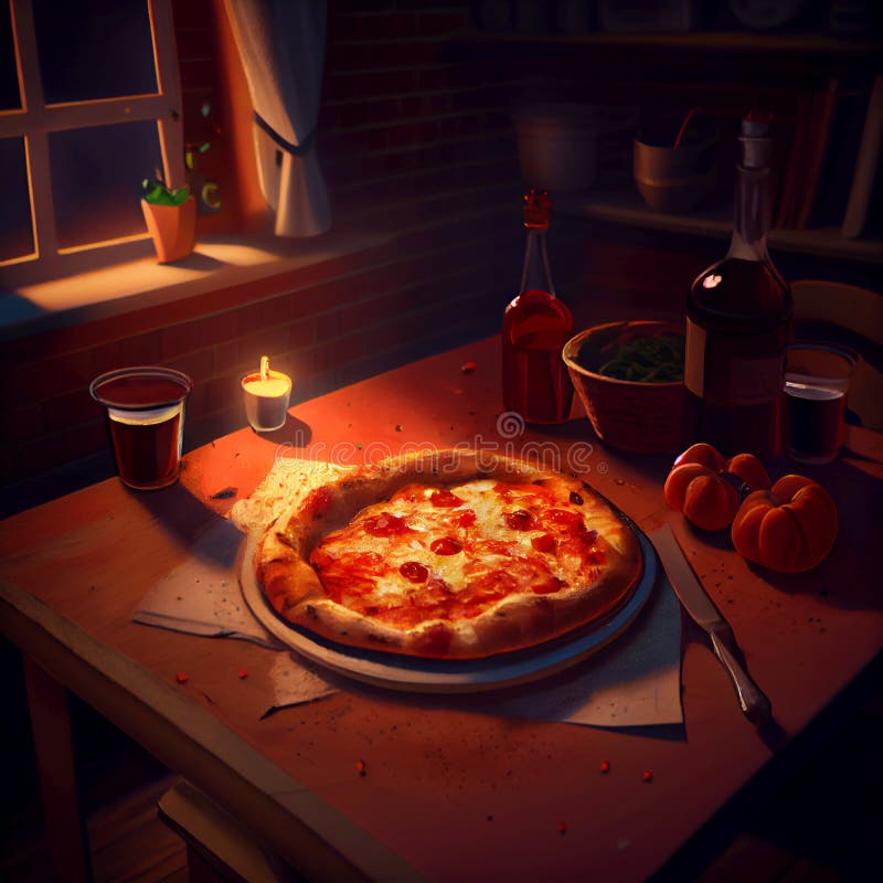 Cartoon Pizza at Night - AI Generated Stock Illustration - Illustration ...