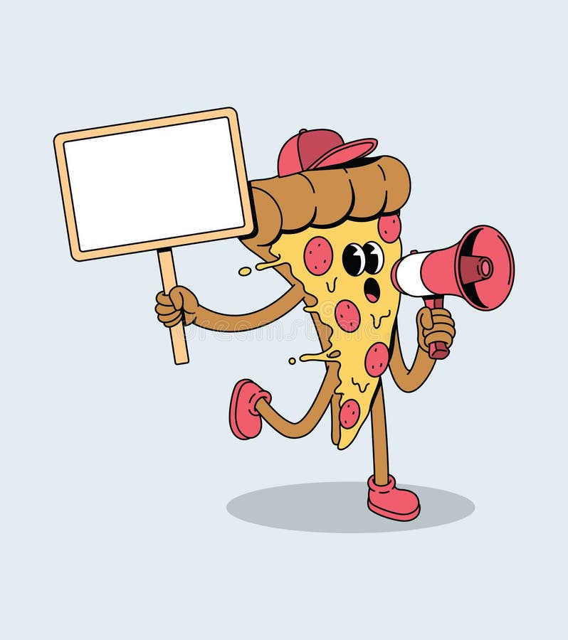 Cartoon Pizza Slice Character Running with Megaphone Stock Vector ...