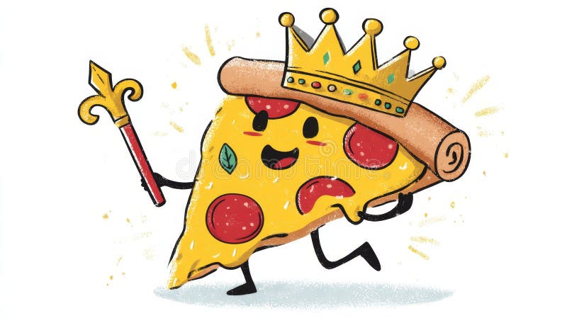 Cartoon Pizza Slice King with Crown and Scepter Celebrating Stock Image ...