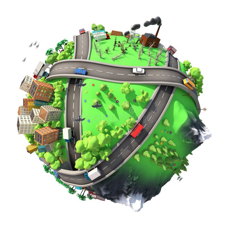 Planet City on White Background 3d Illustration Stock Illustration ...