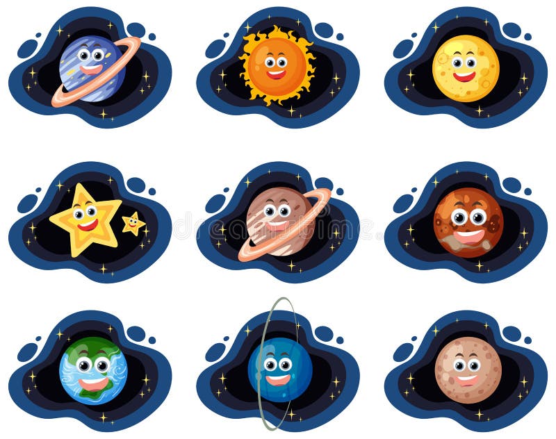 Cartoon Planets with Facial Expression Stock Vector - Illustration of ...