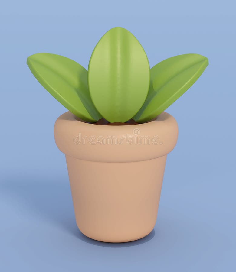 Cartoon Plant in a Pot Isolated on Blue Background. 3D Illustration ...