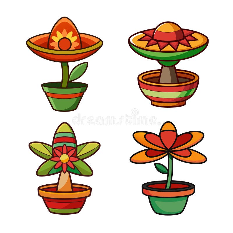 Cartoon Plant in a Pot with Sombrero Stock Vector - Illustration of ...