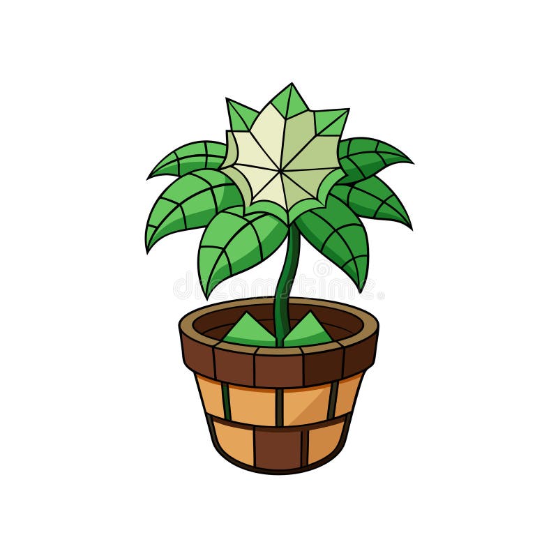 Cartoon Plant in Pot on White Background Stock Illustration ...